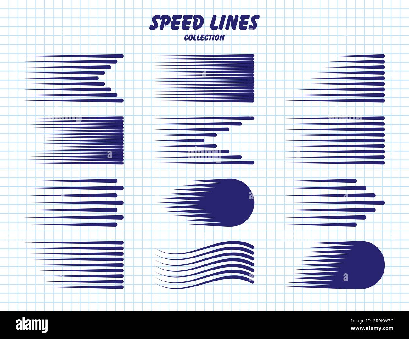 Hand drawn cartoon speed lines with round corners on checkered paper ...