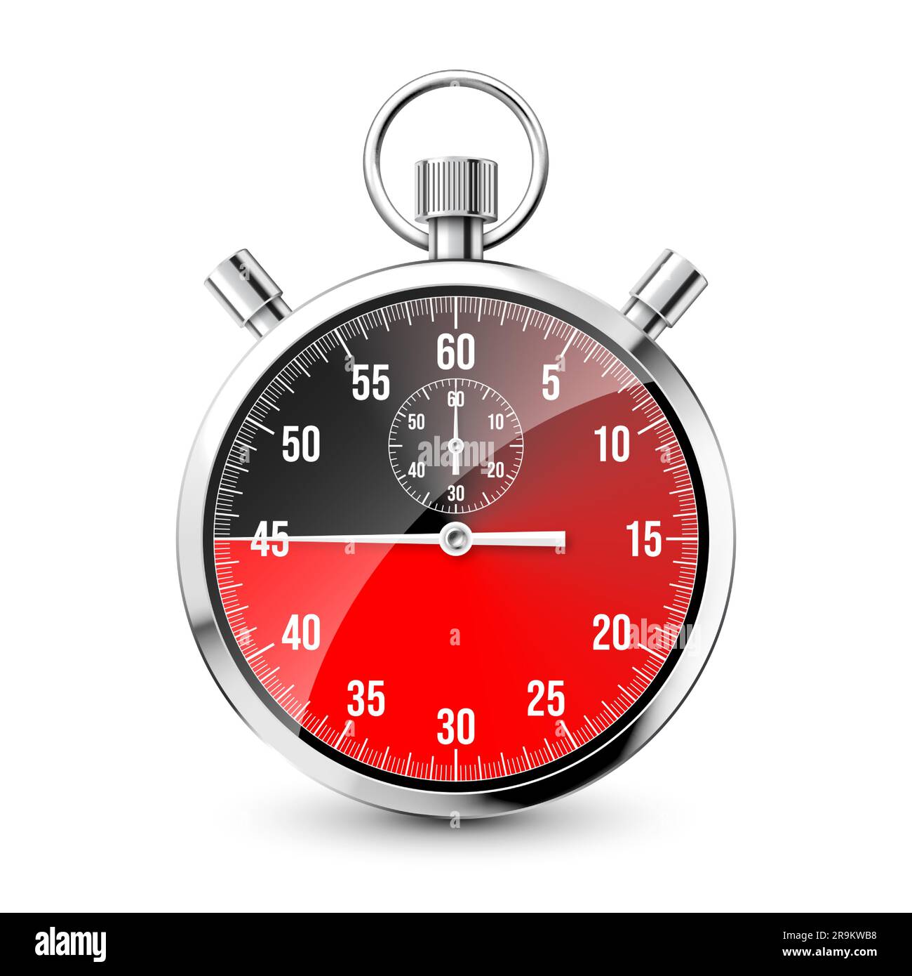 Realistic classic stopwatch. Shiny metal chronometer, time counter with ...
