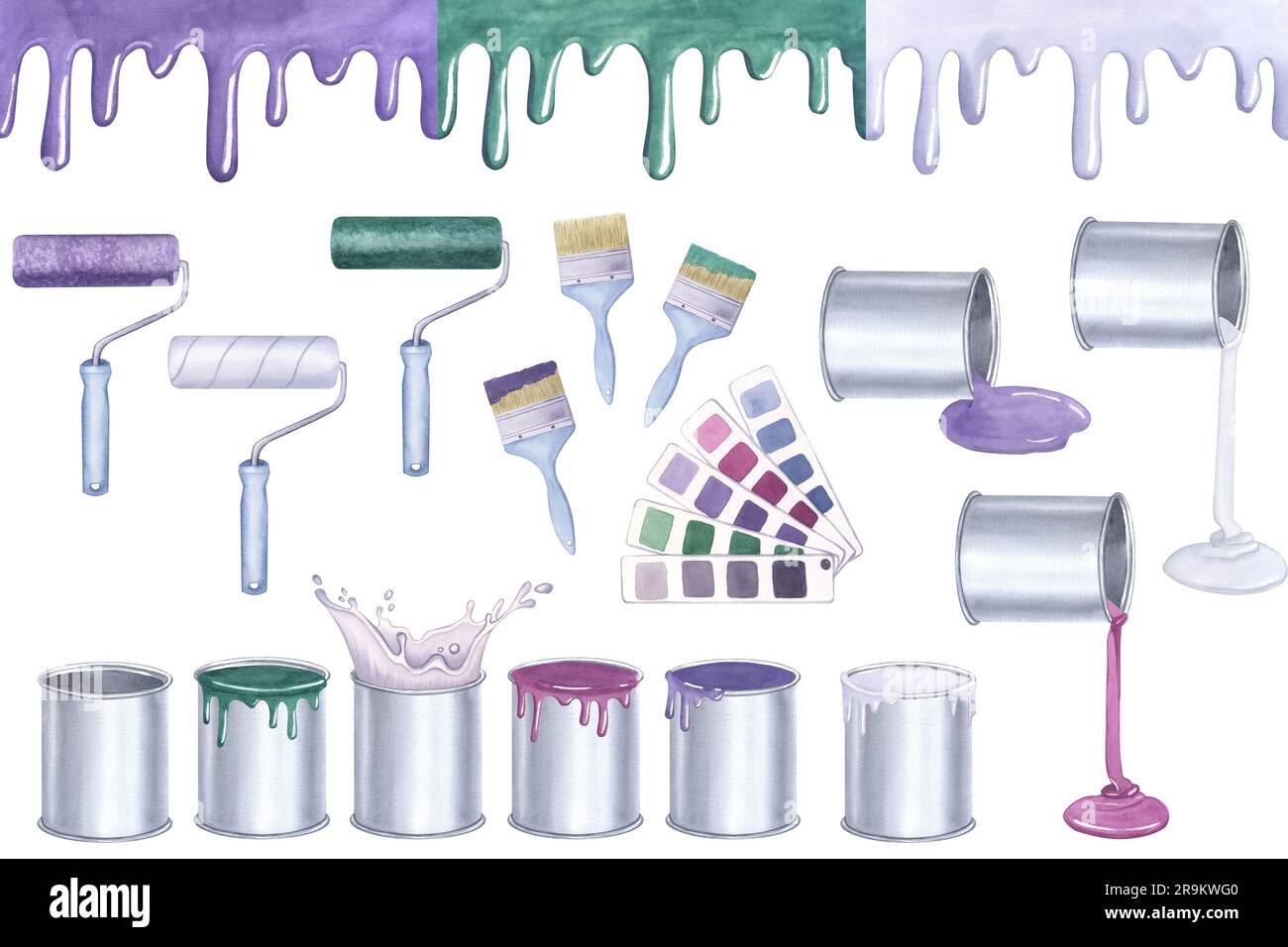 Banner set paint tin bucket, roller tool, brush, color palette Pantone ...