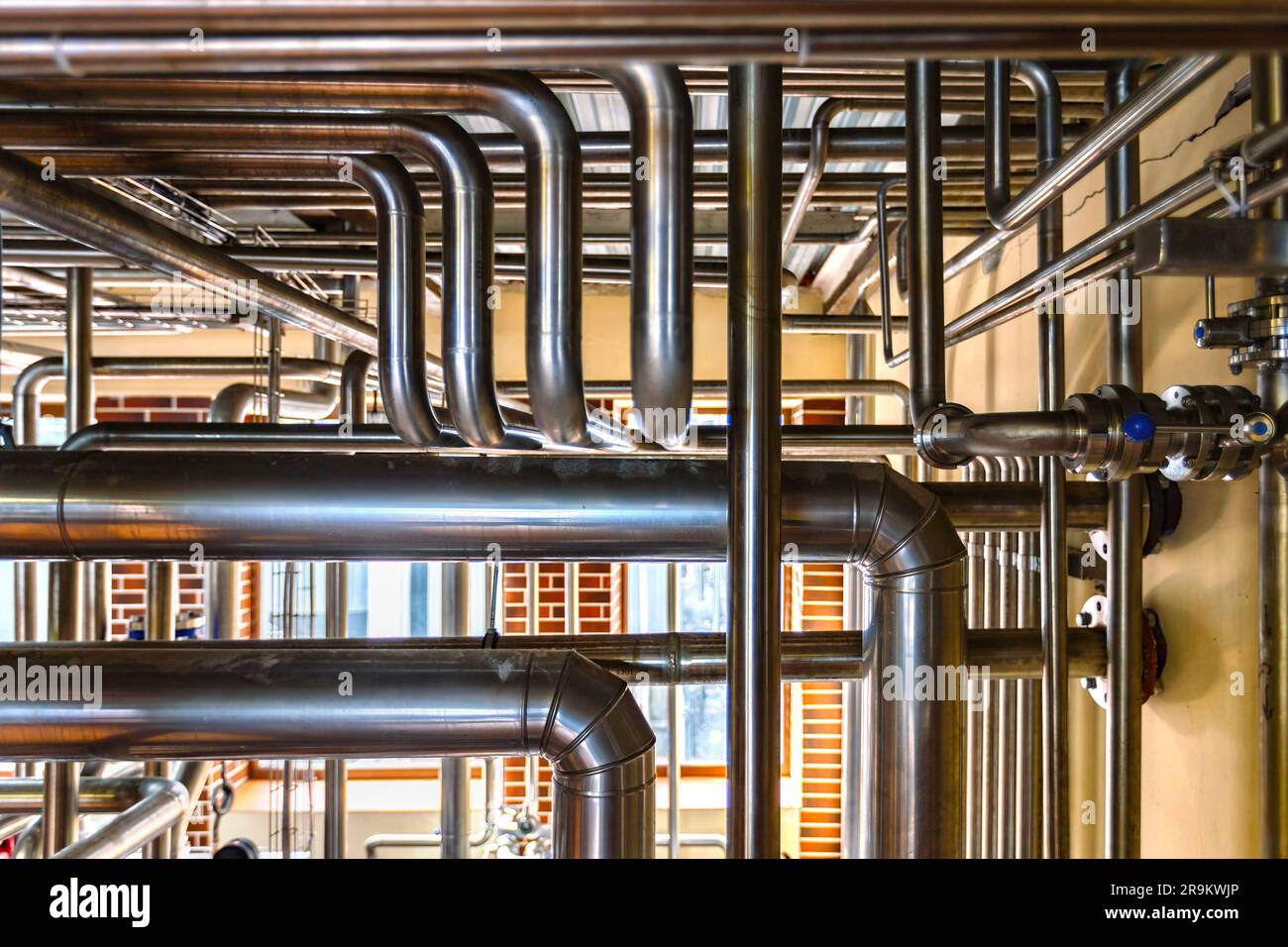 Industrial steel stainless pipes with valves. Pipeline system for ...