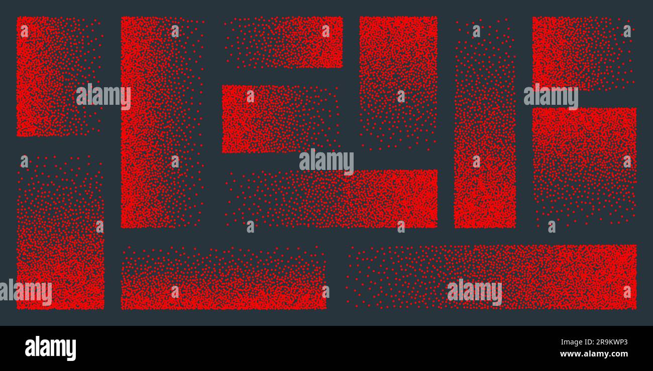 Stipple pattern, red dotted rectangular design elements. Stippling, dotwork drawing, shading ...