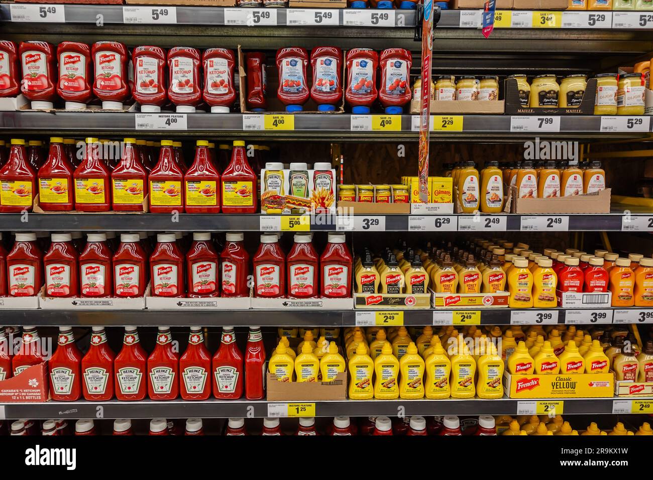 ketchup and mustard on supermarket or grocery store shelves Stock Photo ...