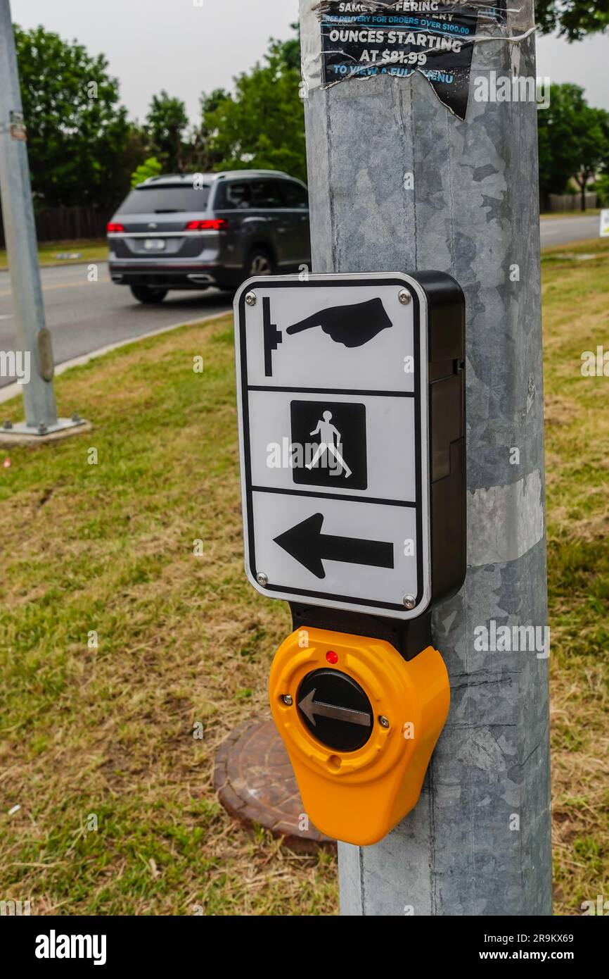 pedestrian call button, pushed to cross the road, used in Canada and US ...