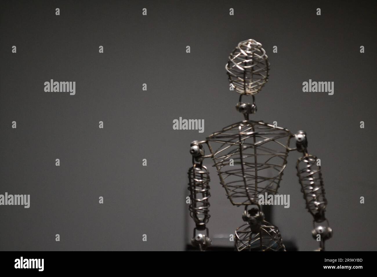 A stunningly crafted silver wire sculpture depicting a man's torso ...