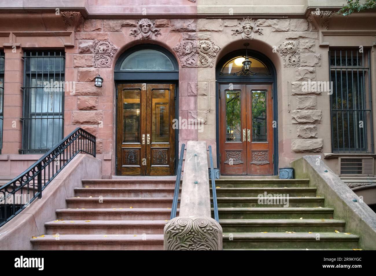 Stone staircase leading up to front door of New York townhouse Stock ...