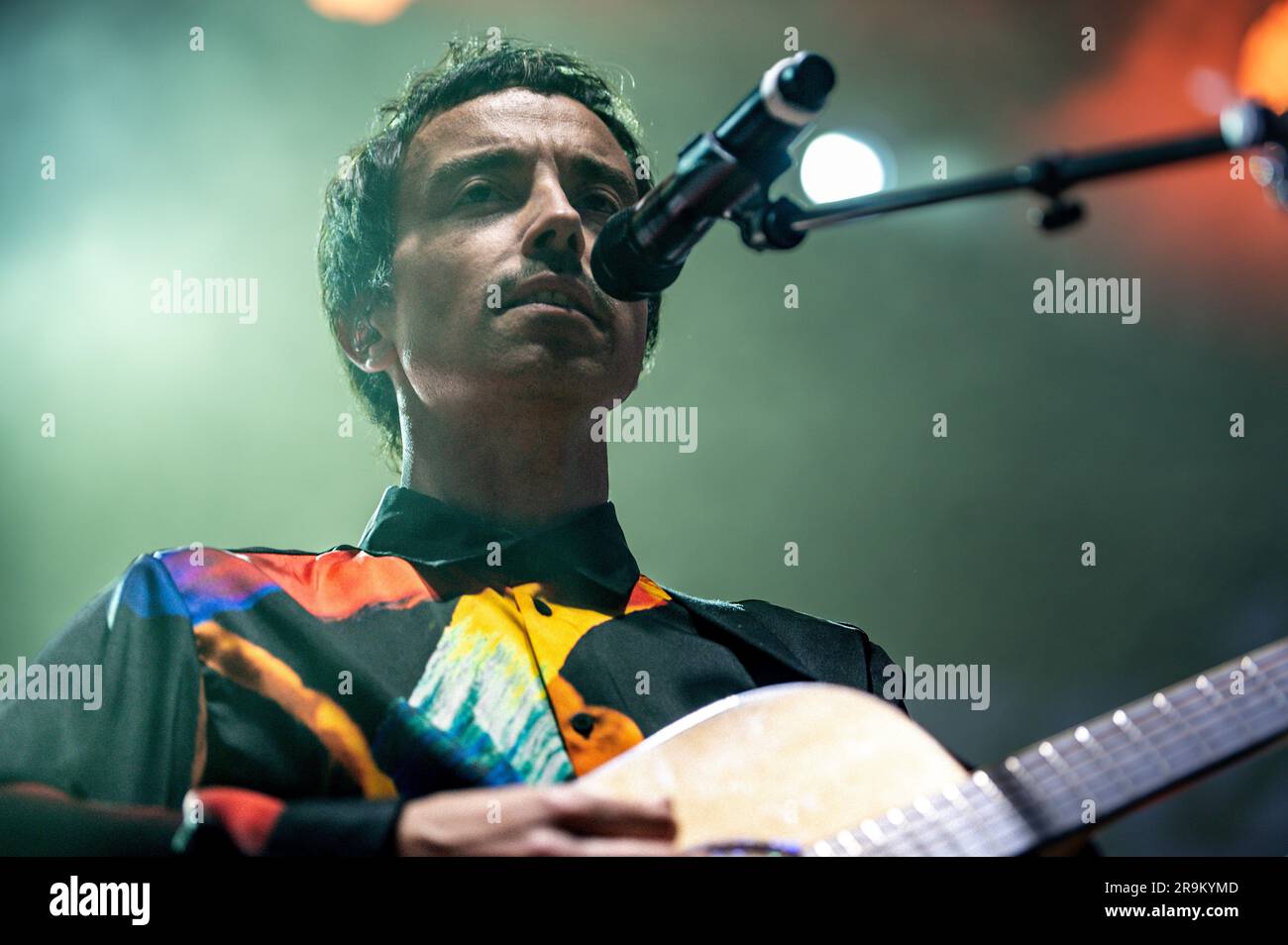 Diodato on stage with his guitar. during the Italian singer Music ...