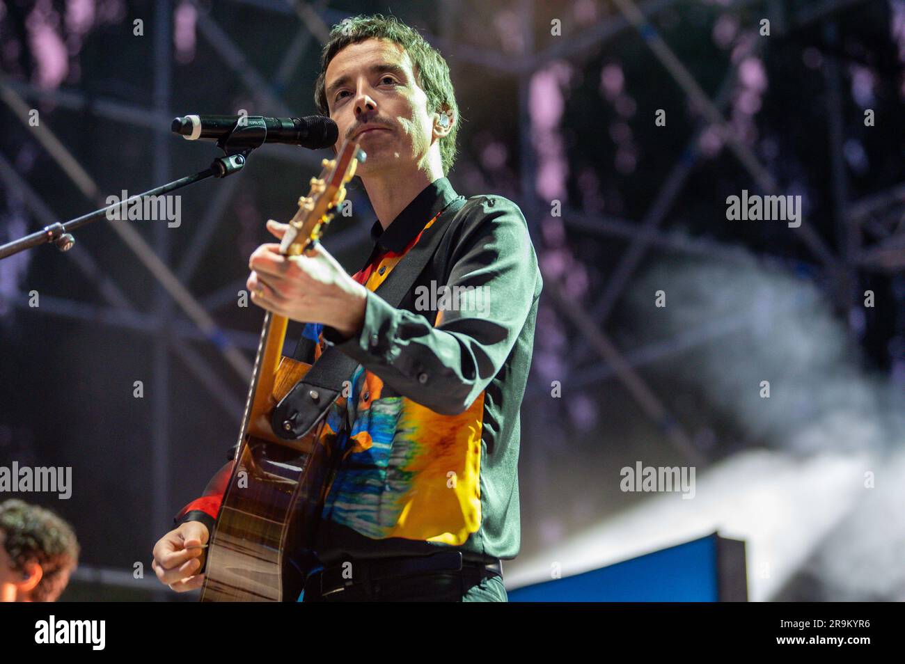 Diodato on stage with his guitar. during the Italian singer Music ...