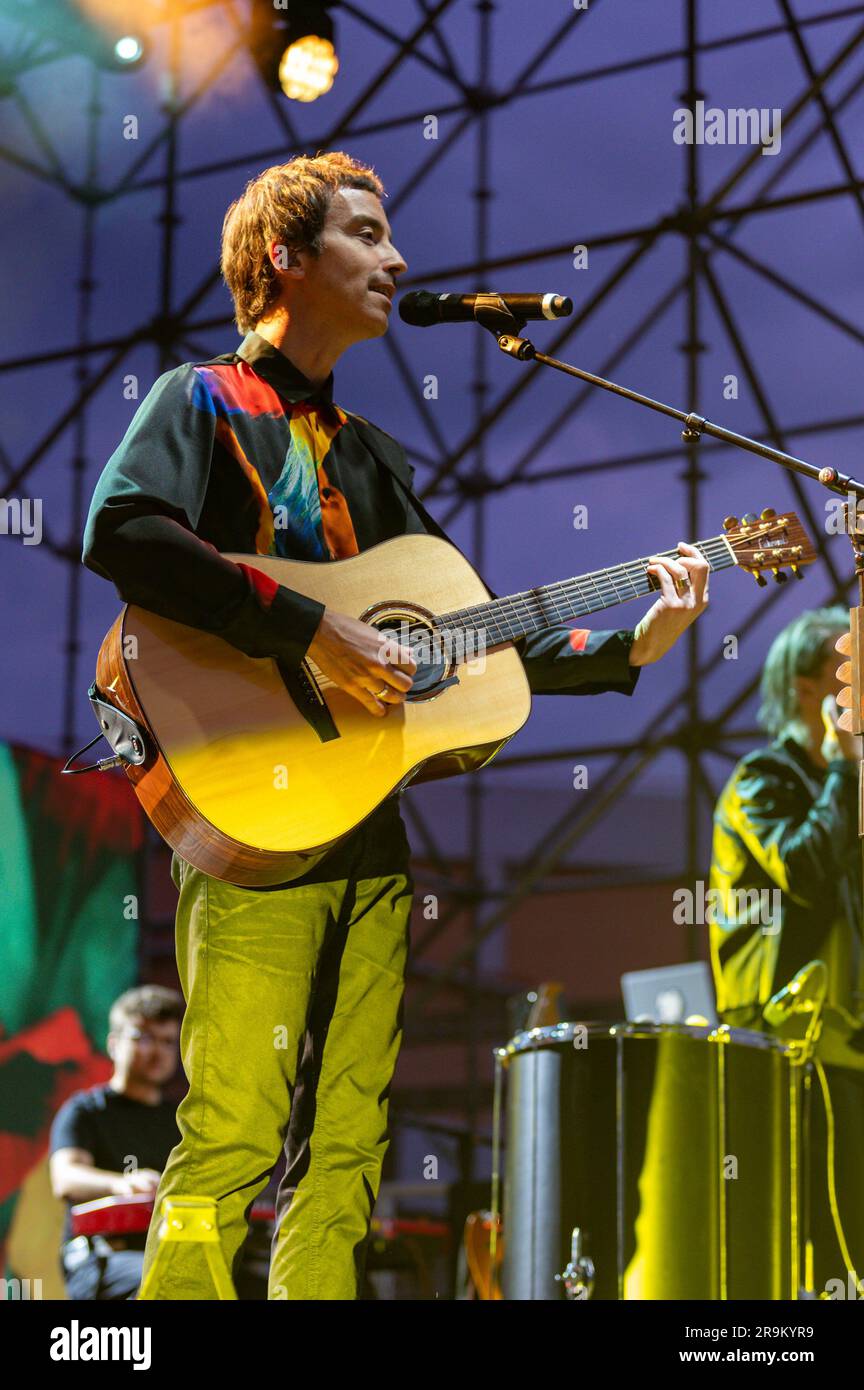 Diodato on stage with his guitar. during the Italian singer Music ...