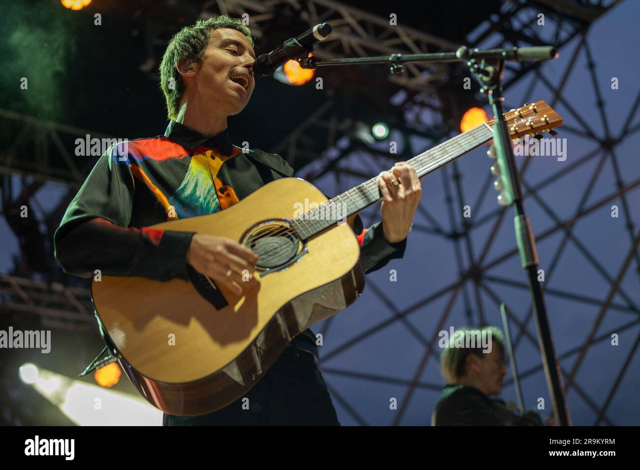 Diodato on stage with his guitar. during the Italian singer Music ...
