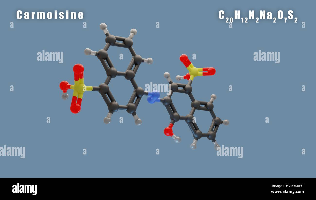 Carmoisine of C20H12N2Na2O7S2 3D Conformer animated render. Food ...