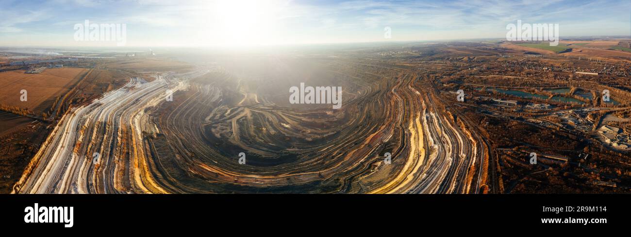 Open pit mine in mining and processing plant, aerial view Stock Photo ...