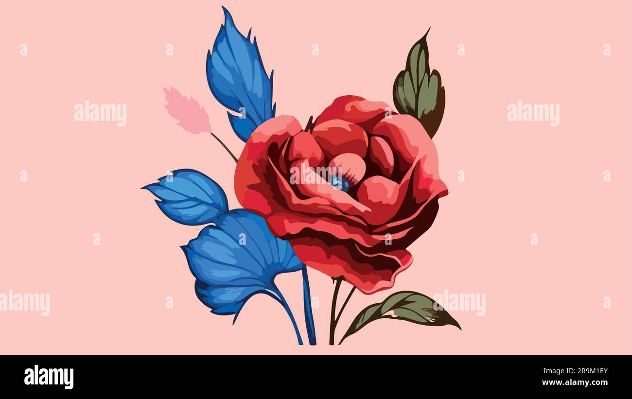 Abstract flower with leaves on a pink background, manga, anime style ...