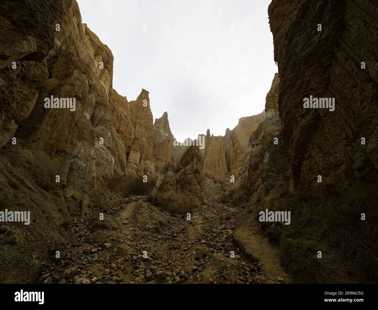 Panorama view of Omarama Clay Cliffs geological natural erosion silt ...