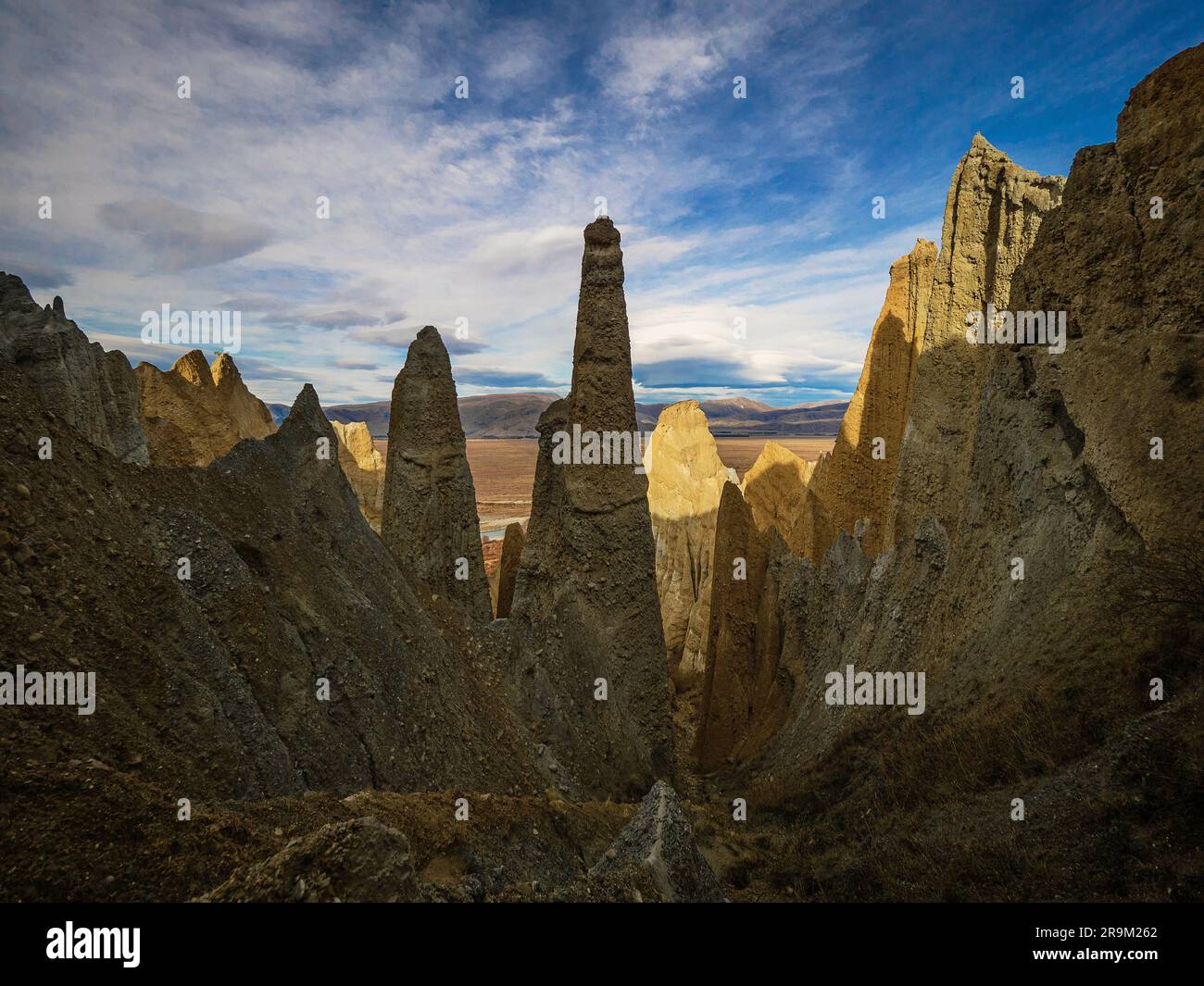 Pillars columns of Omarama Clay Cliffs geological natural erosion silt ...