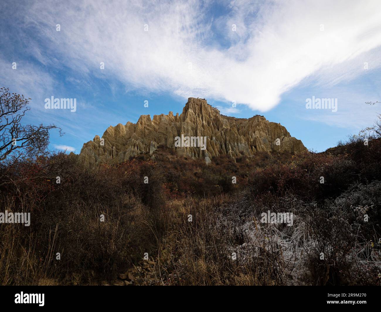 Panorama view of Omarama Clay Cliffs geological natural erosion silt ...