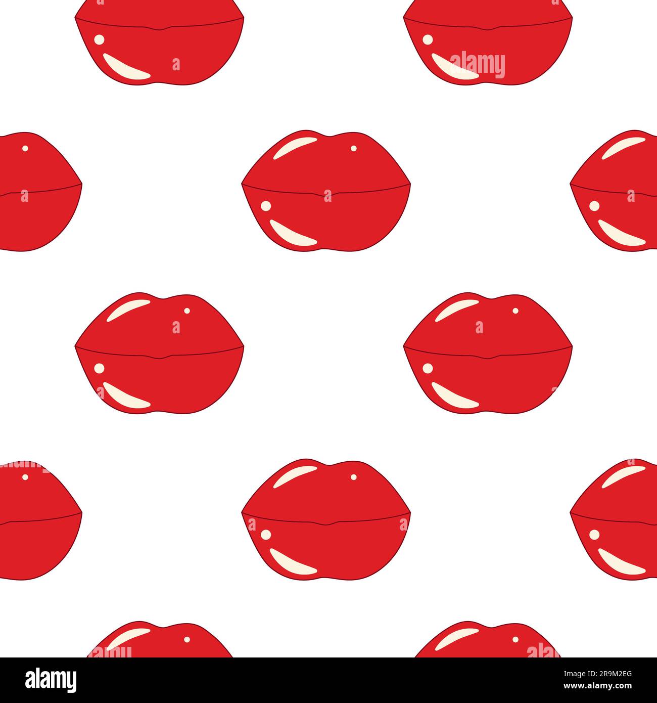 Seamless pattern of lips in retro style in trendy bright color red ...