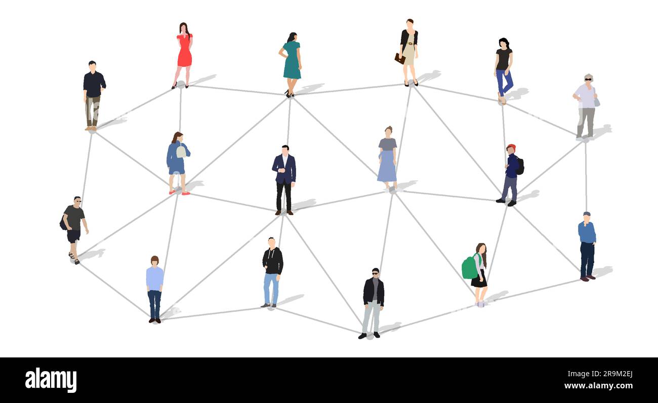 Social network, connecting people. Diverse people group. Flat vector ...