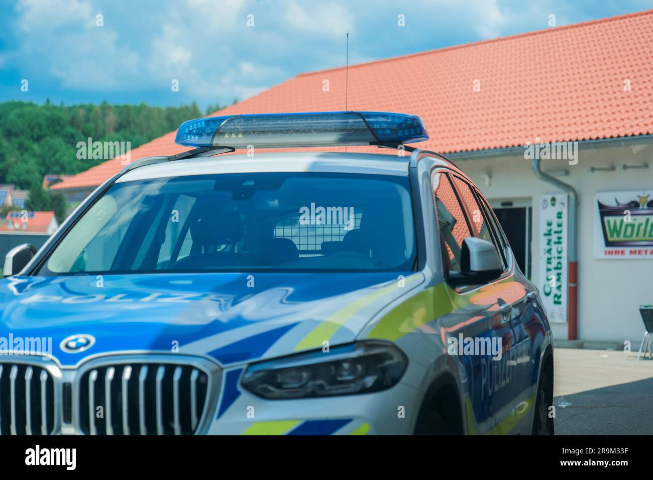 BMW police car. Germany, Bavaria, June, 2023.German police transport on ...