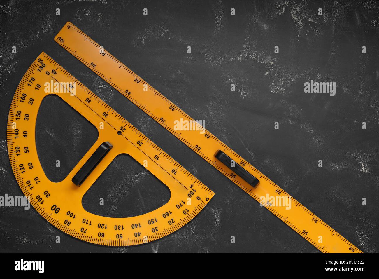 Ruler and protractor with measuring length and degree markings on ...