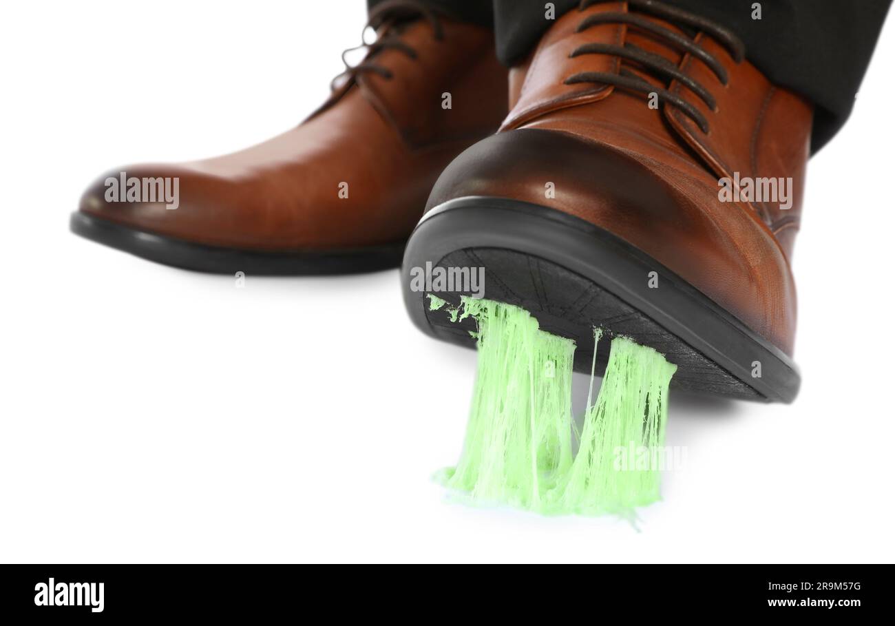 Man stepping into chewing gum on white background, closeup Stock Photo ...