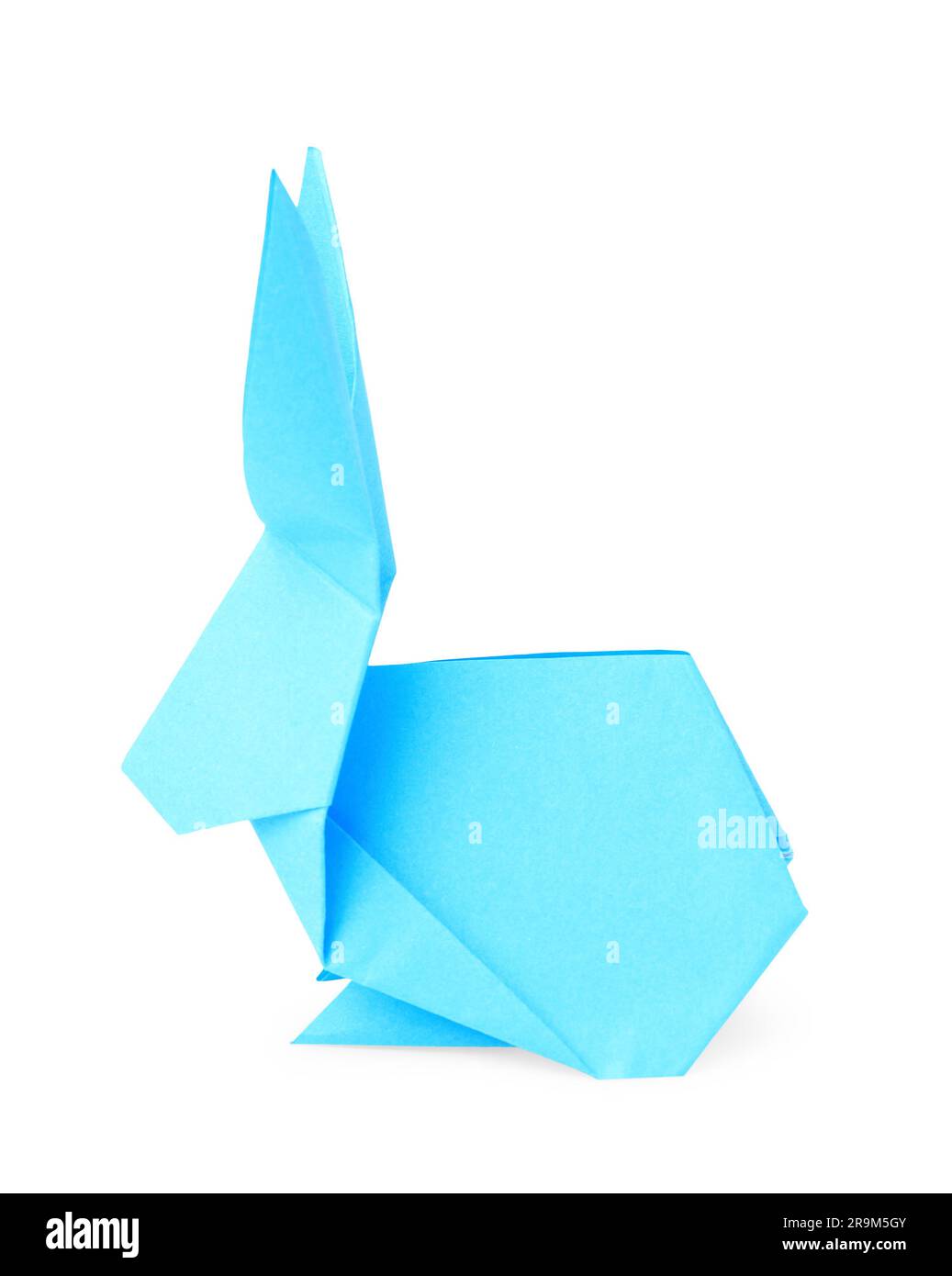 Light blue paper bunny isolated on white. Origami art Stock Photo - Alamy