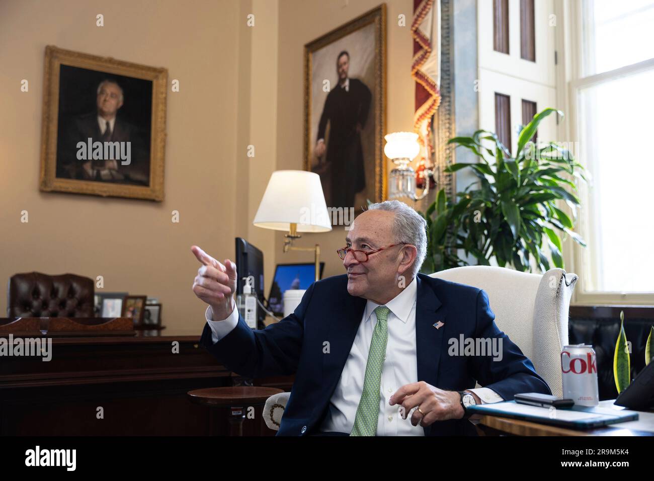 Senate Majority Leader Chuck Schumer (D-N.Y.) speaks with a reporter in ... Senate Majority Leader Chuck Schumer (D-N.Y.) speaks with a reporter in ...
