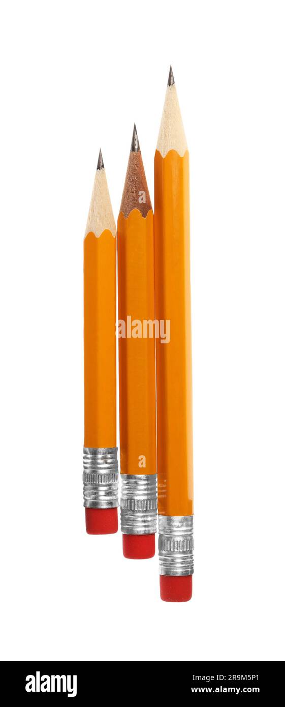 Short graphite pencils on white background. School stationery Stock ...