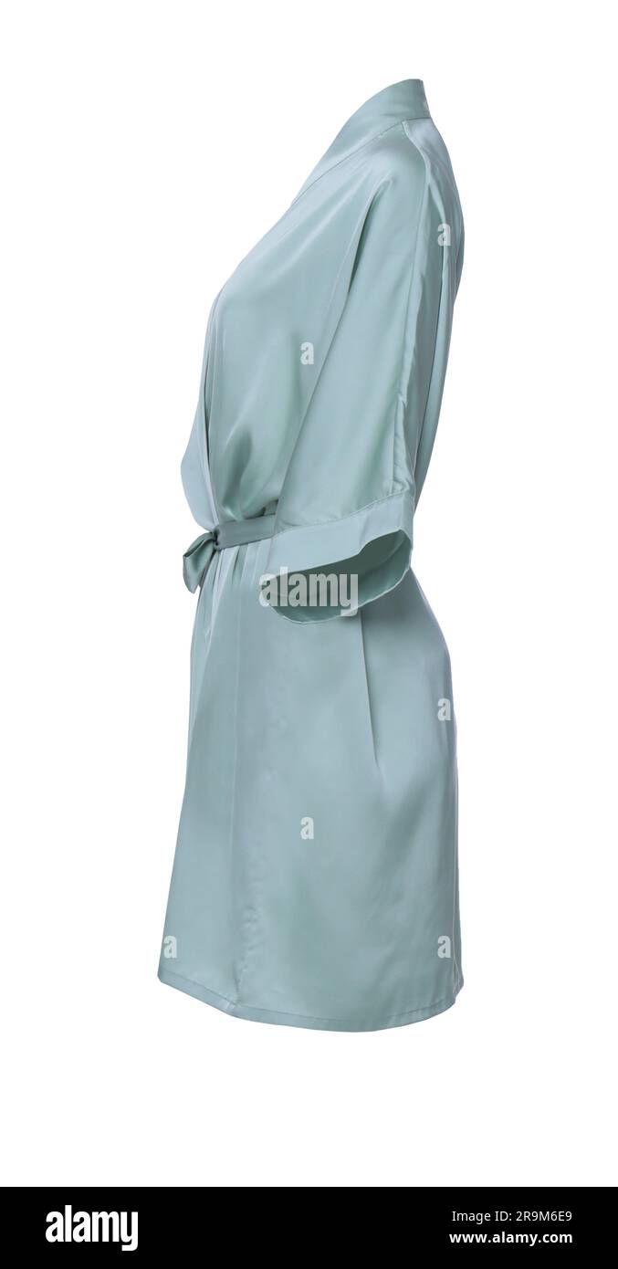 Pale green silk bathrobe isolated on white, side view Stock Photo - Alamy