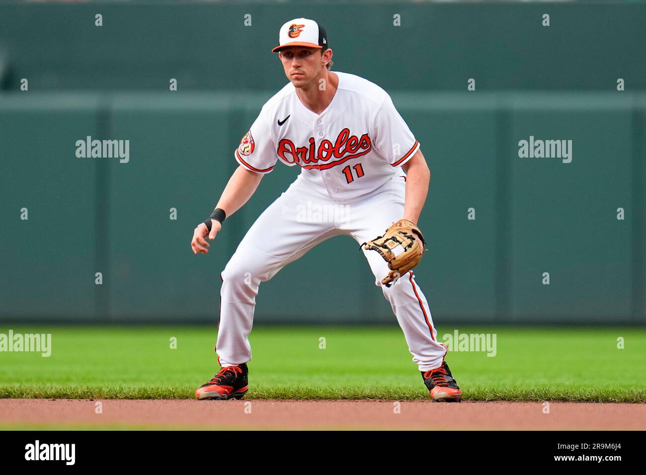 Baltimore Orioles second baseman Jordan Westburg waits for a pitch to ...