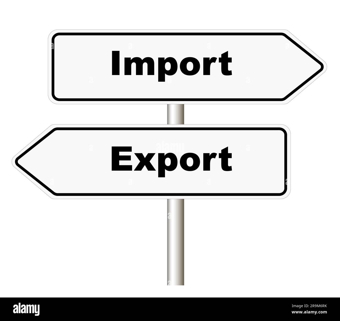 Import Export arrow shaped road sign on white background Stock Photo ...