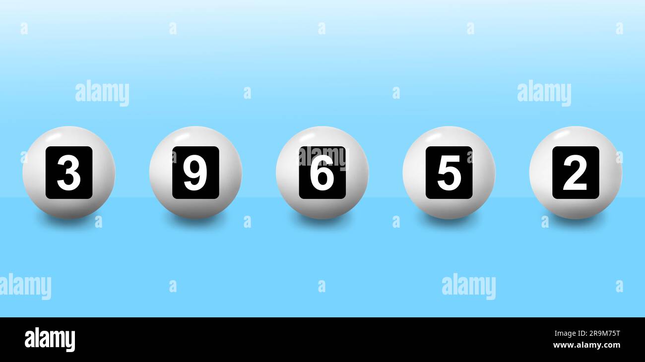 Set of lottery balls with numbers on light blue gradient background ...