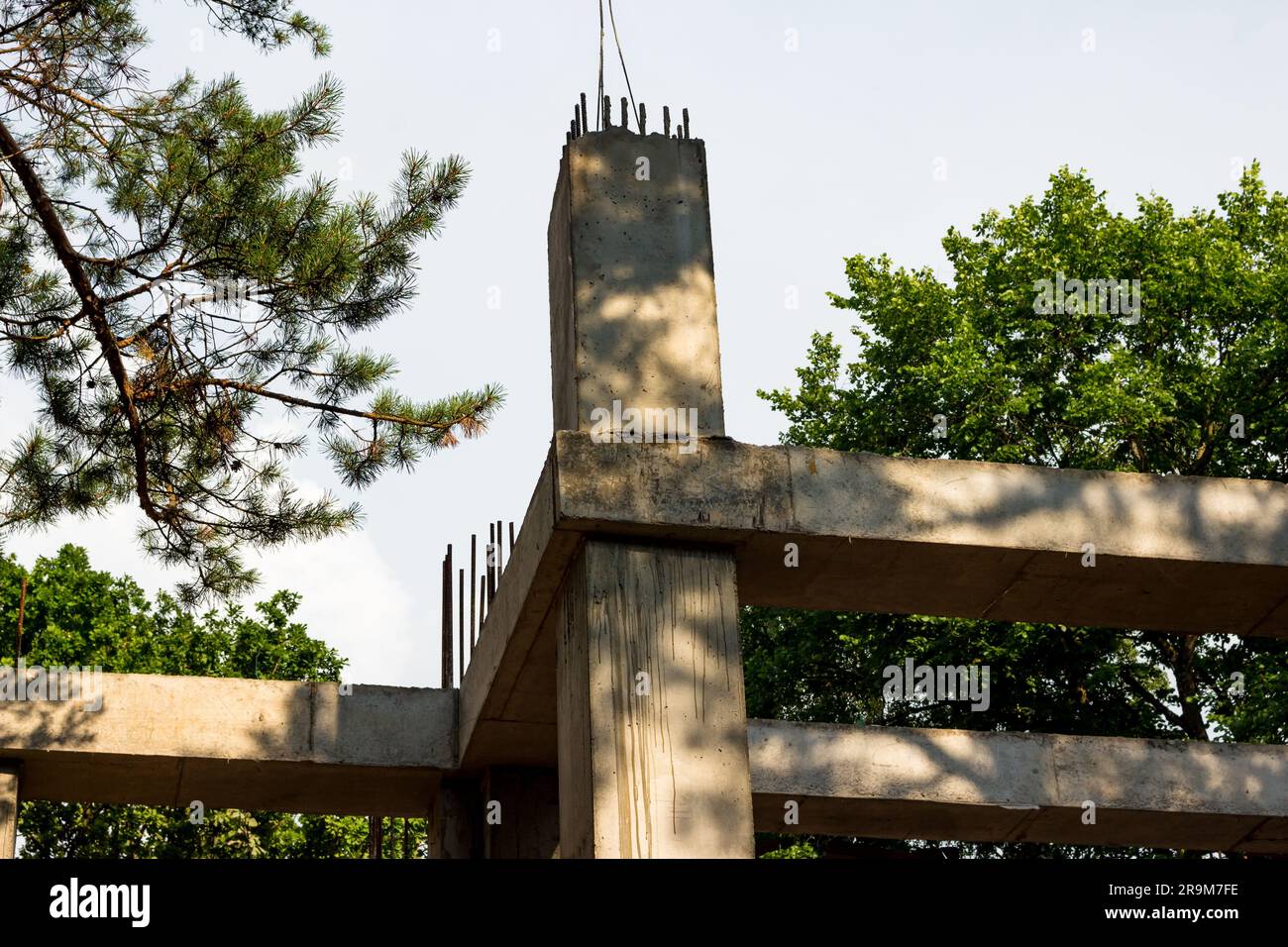 Reinforced concrete load-bearing columns and ceilings in a building ...