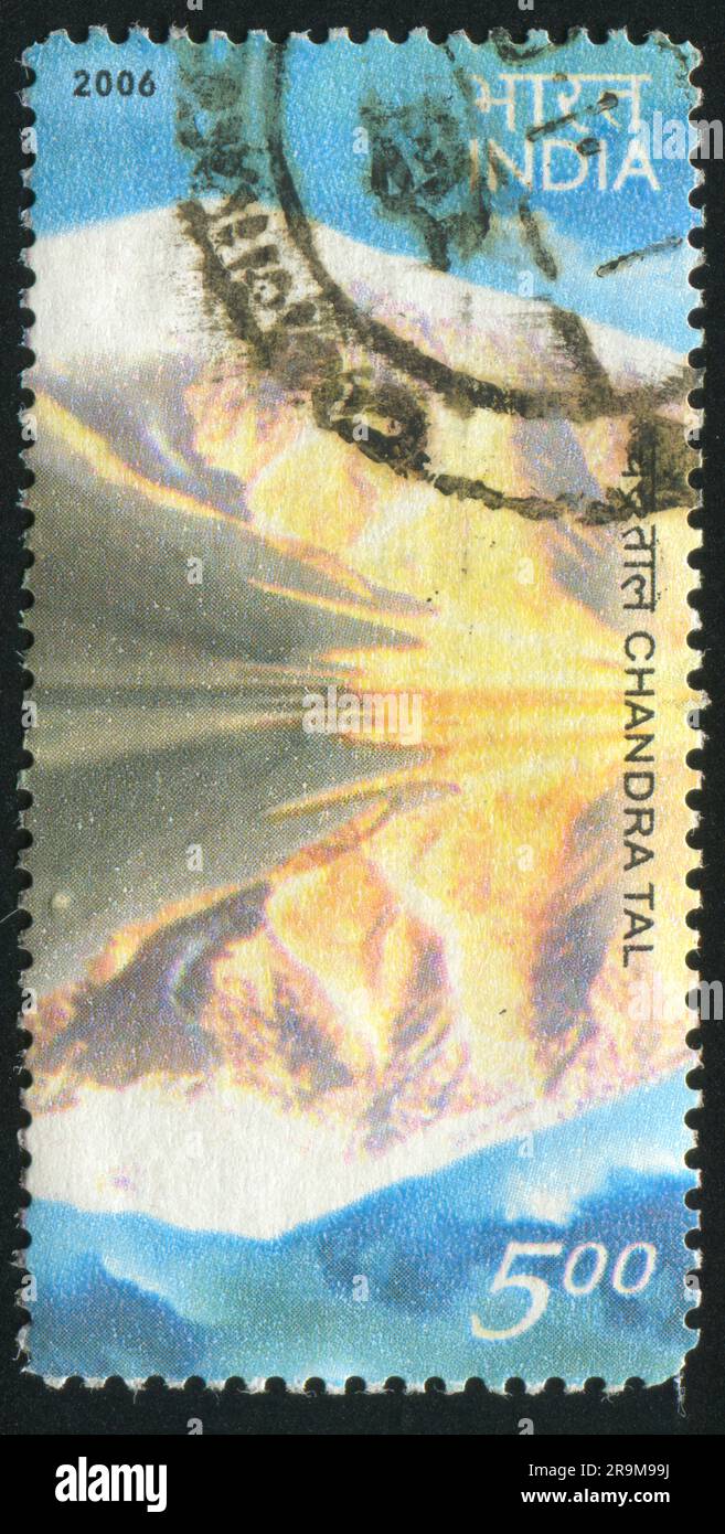 INDIA - CIRCA 2006: stamp printed by India, shows Chandra Tal lake ...