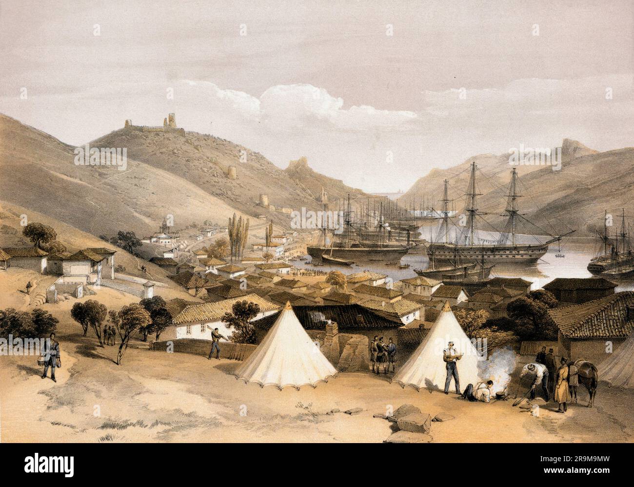 British military base, Balaklava Harbour, Crimea, illustration Stock ...