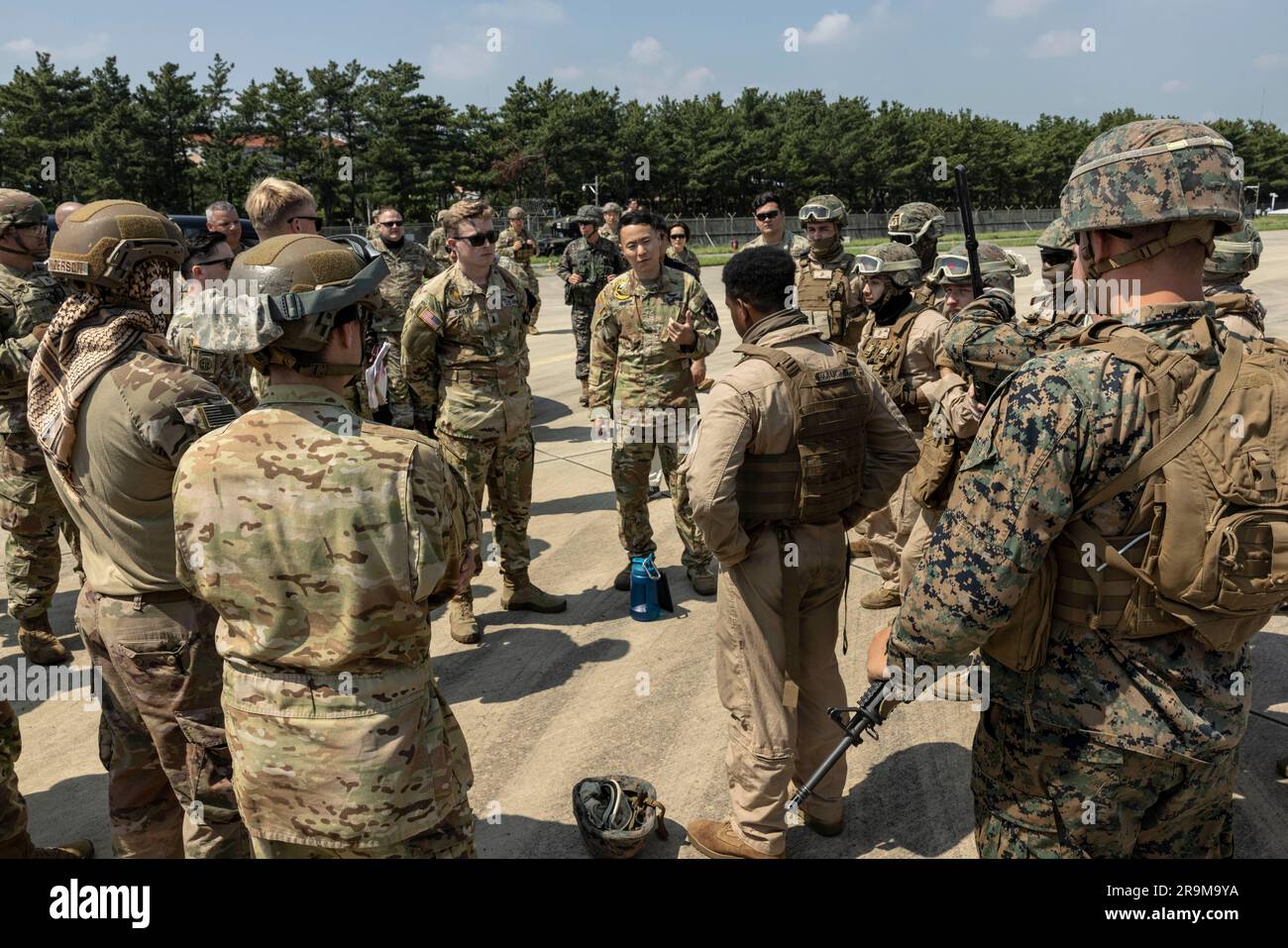 U.S. Marines with 3rd Landing Support Battalion (LSB) speak Army ...