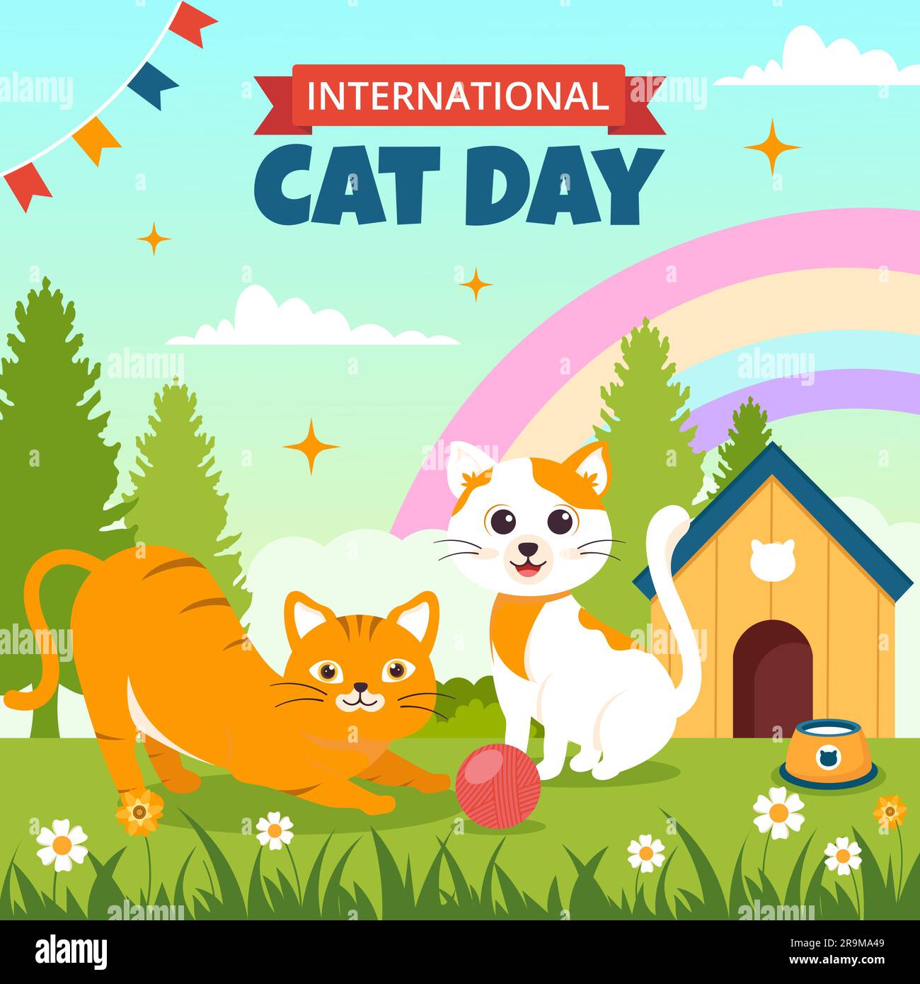 Cat Day Social Media Illustration Flat Cartoon Hand Drawn Templates ...