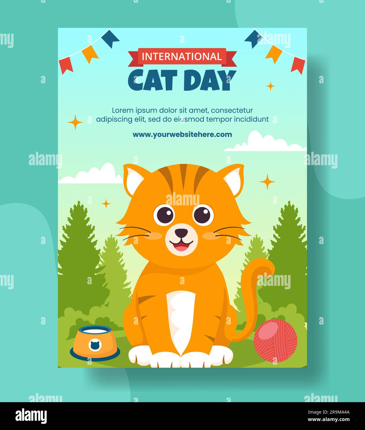 Cat Day Vertical Poster Flat Cartoon Hand Drawn Templates Background ...