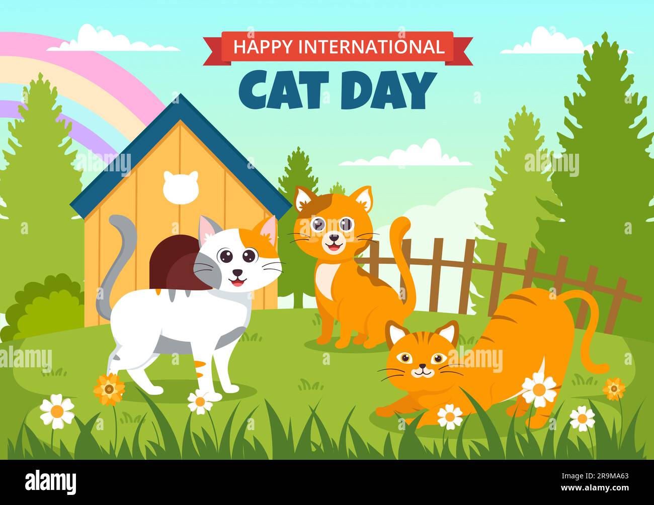Cat Day Social Media Background Flat Cartoon Hand Drawn Templates ...