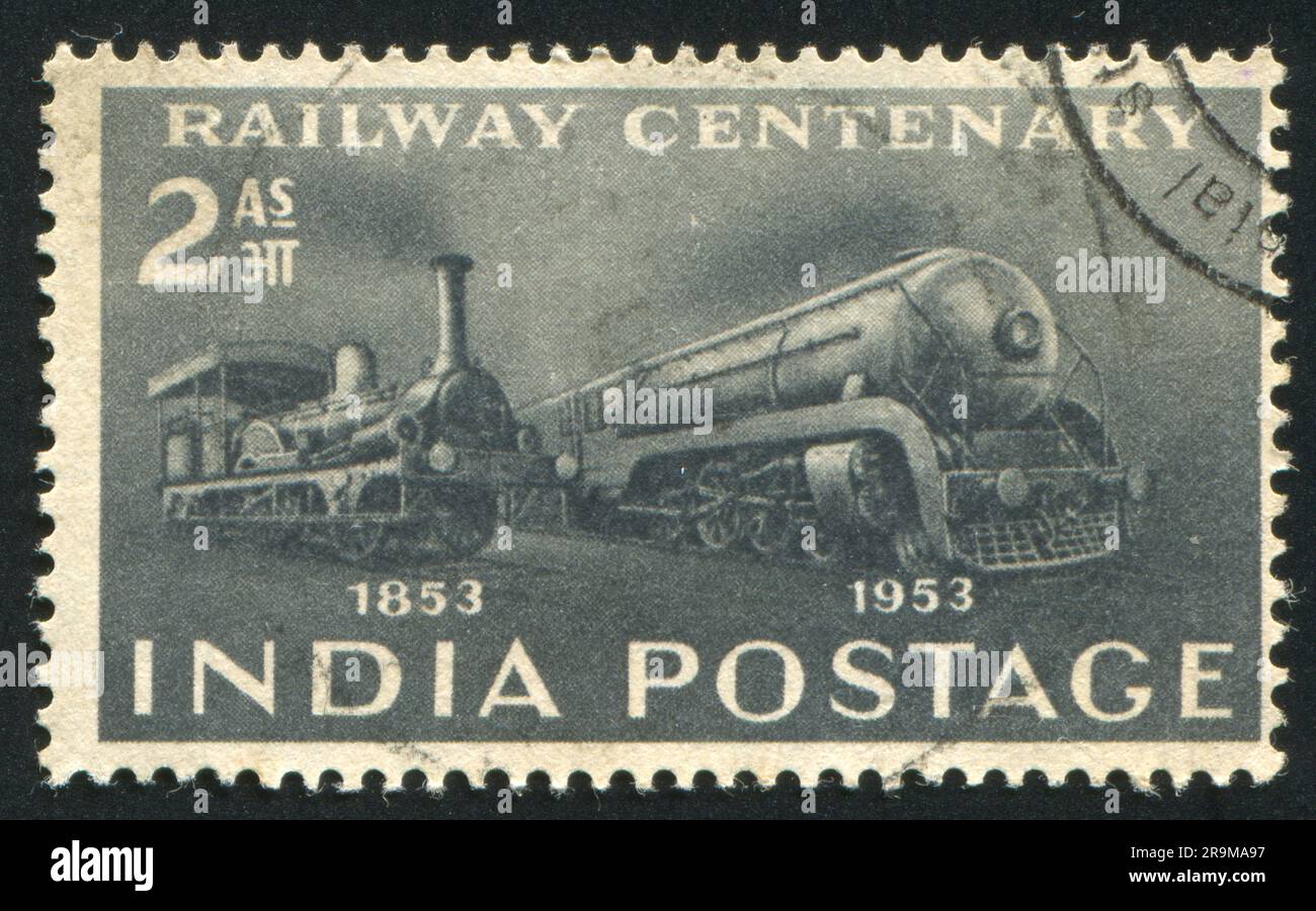 INDIA - CIRCA 1953: stamp printed by India, shows First Locomotive and Streamliner, circa 1953 ...