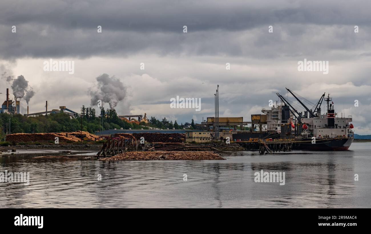 Ship alongside pulp and paper mill on Vancouver Island in Crofton ...