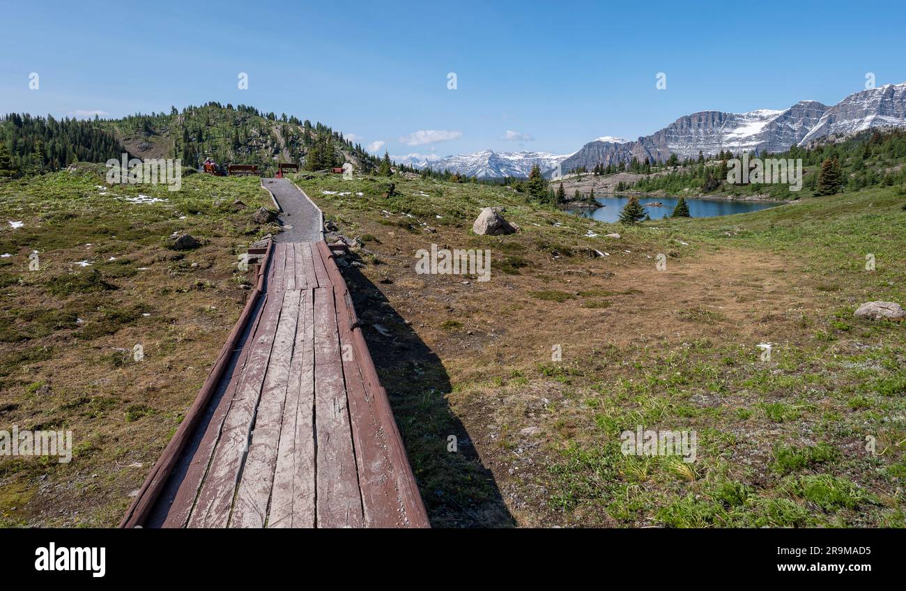 Boardwalk leading to a viewpoint at Rock Isle Lake on the border of ...