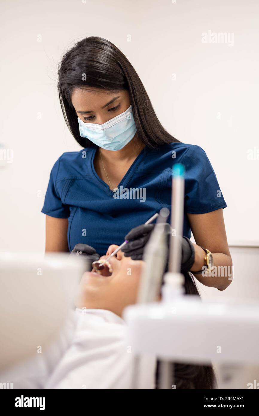dental treatment a young female patient, working day and healthcare ...