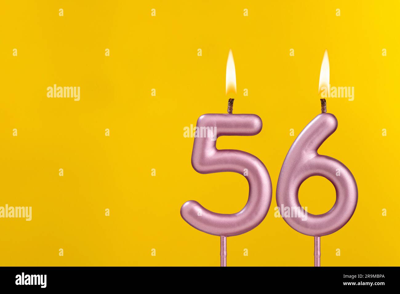 Candle 56 with flame - Birthday card on yellow luxury background Stock ...