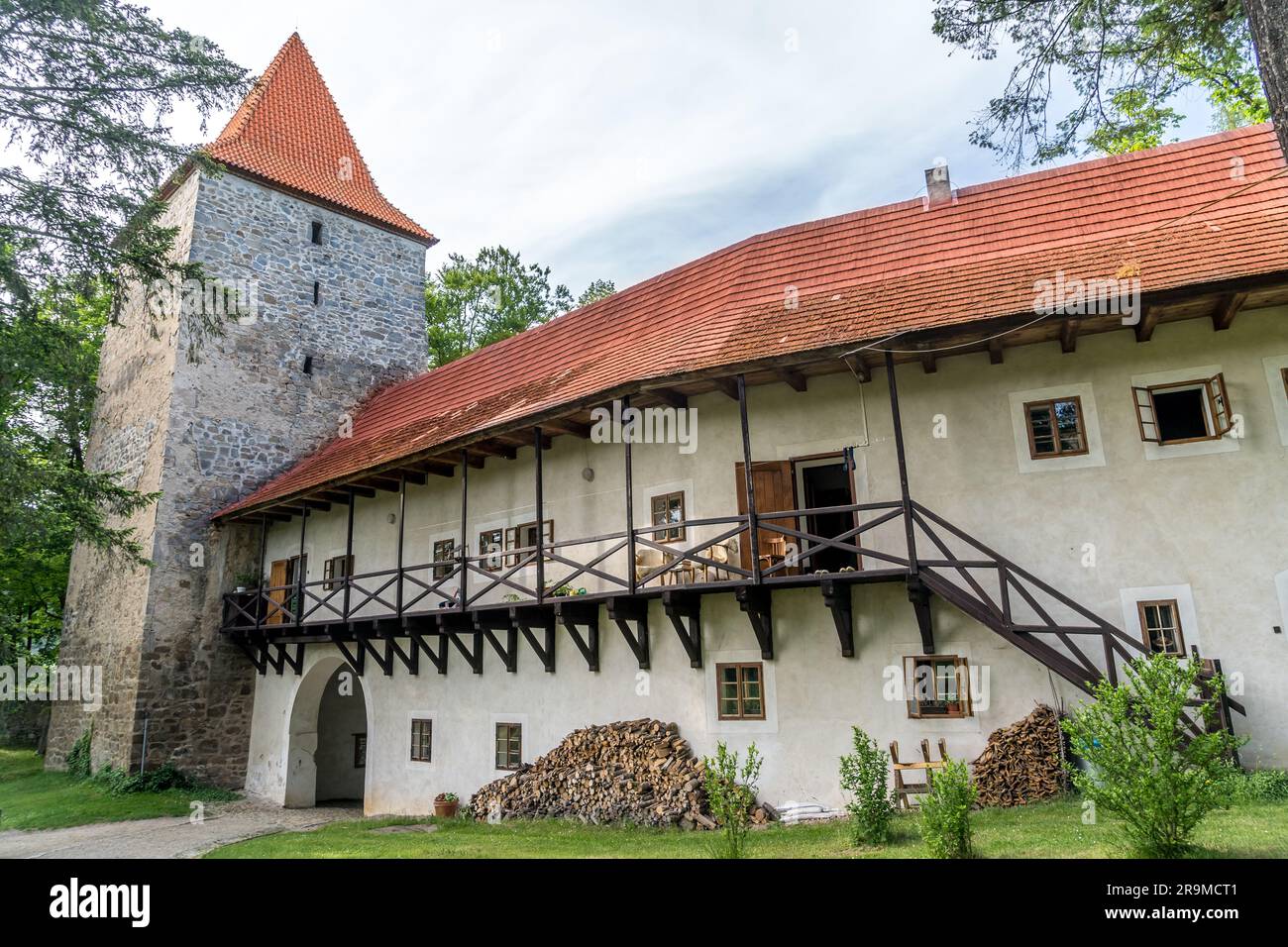 Aerial view of early Gothic Zvikov castle on difficult-to-access and ... Aerial view of early Gothic Zvikov castle on difficult-to-access and ...