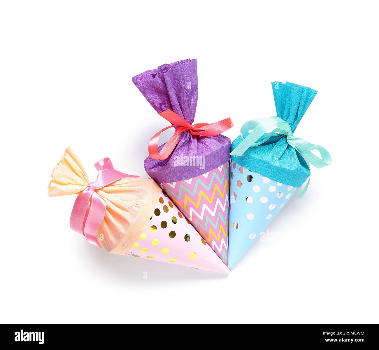 Colorful school cones isolated on white background Stock Photo - Alamy