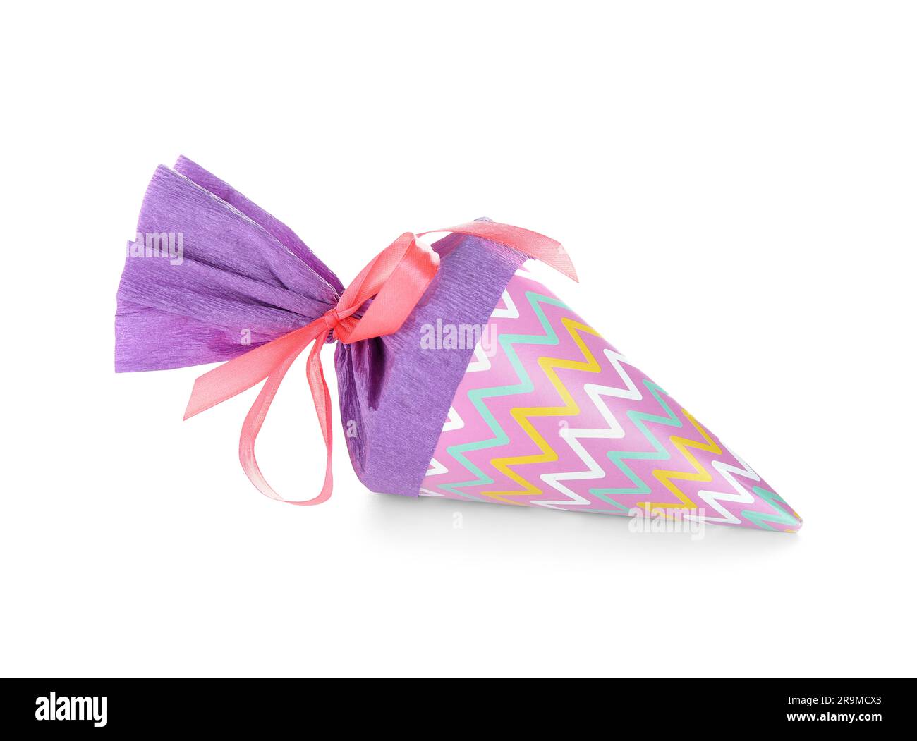 Purple school cone isolated on white background Stock Photo - Alamy