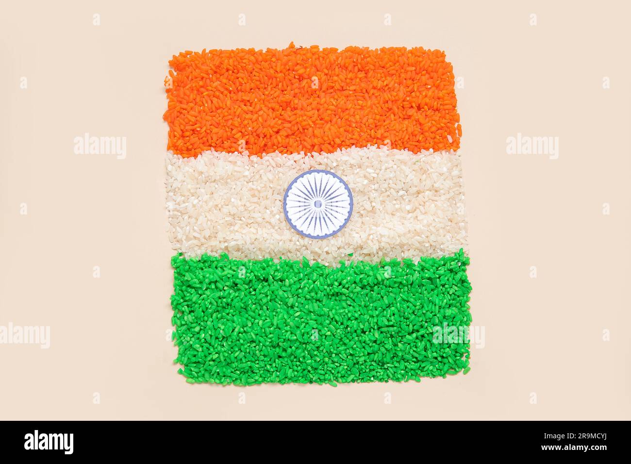 Indian flag made of rice on beige background Stock Photo - Alamy