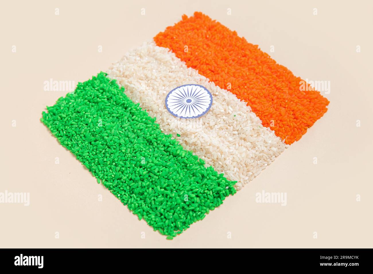 Indian flag made of rice on beige background Stock Photo - Alamy