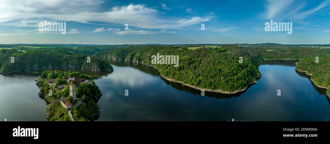 Aerial view of early Gothic Zvikov castle on difficult-to-access and ...