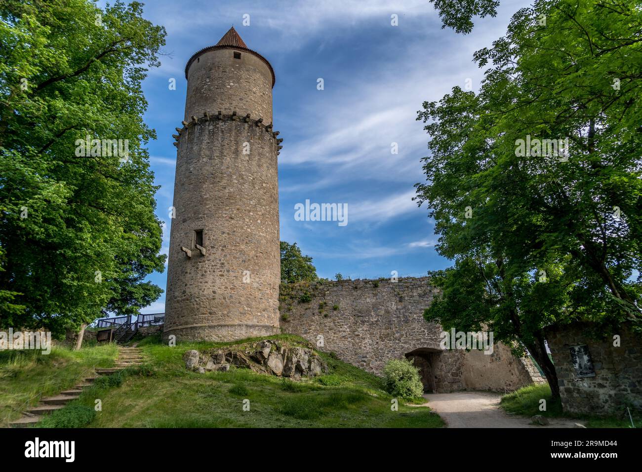 Aerial view of early Gothic Zvikov castle on difficult-to-access and ...